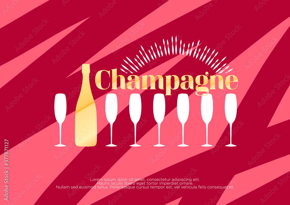 Horizontal elegant template with bottle and glasses of champagne ...