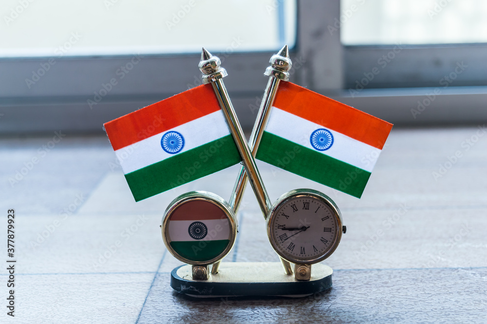 Indian flag clock. Indian Flag and Table Clock Flag. Flag with Golden ...