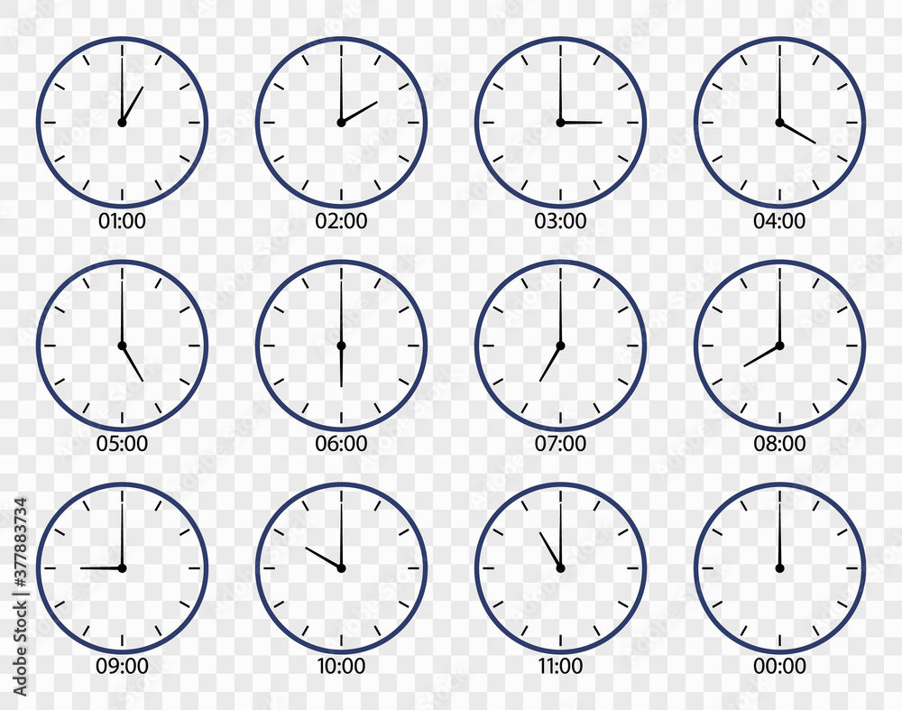 Clock icon. Face of watch on wall. Set of different clocks for time ...