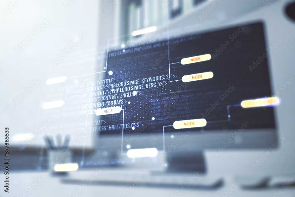 Multi exposure of abstract programming language hologram and modern ...