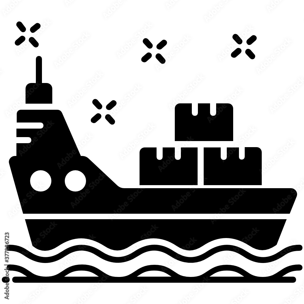 Vetor de Cardboards on ship, icon of ship logistics in trendy style do ...