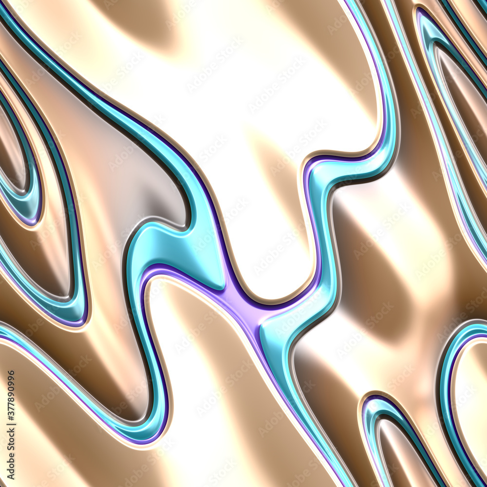 Luxury gold metal 3D illustration curve with violet blue lines ...