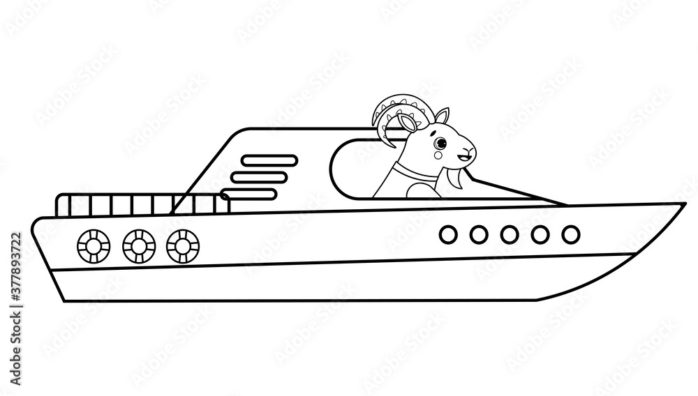 Coloring page outline of cartoon boat with animal. Vector image on ...