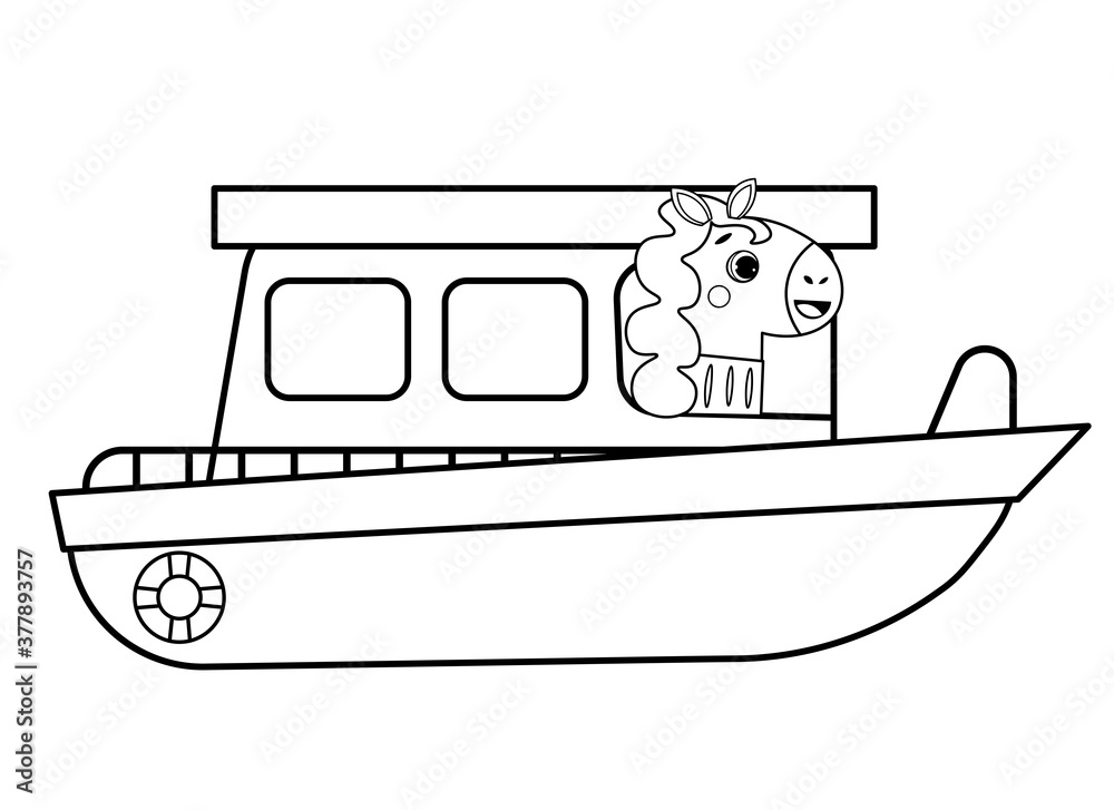 Coloring page outline of cartoon boat with animal. Vector image on ...