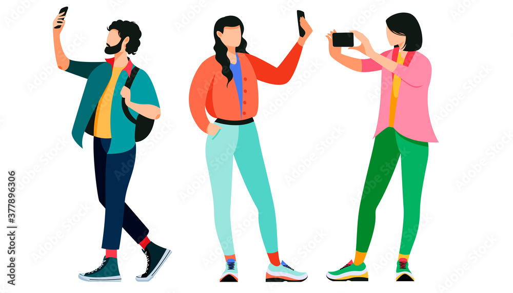 Isolated on white set of people taking selfies vector illustration ...