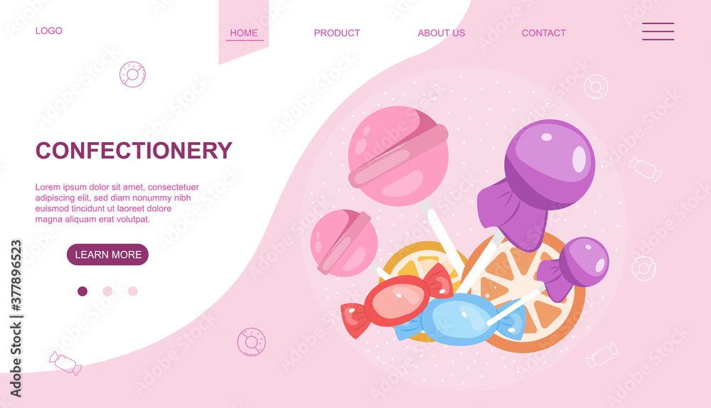 Web page design template for sweets and confectionery with copyspace ...