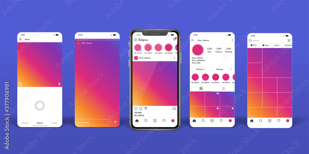 Instagram mobile App mock up template on smartphone mockup Stock Vector ...