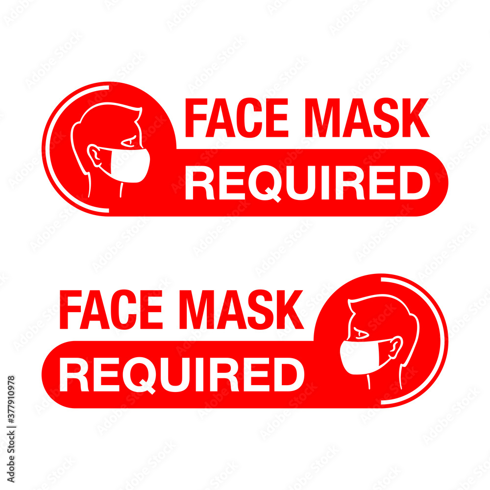 Mask required red warning prevention sign - human profile silhouette ...