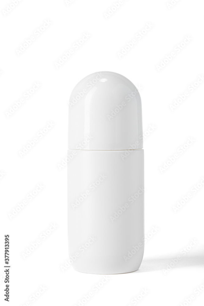 One white plastic roll on antiperspirant deodorant bottle with classic ...