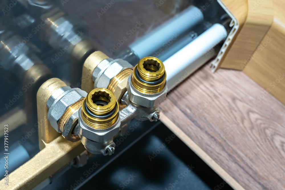 The concept of plumbing. Wiring of water pipes. Internal connections of ...