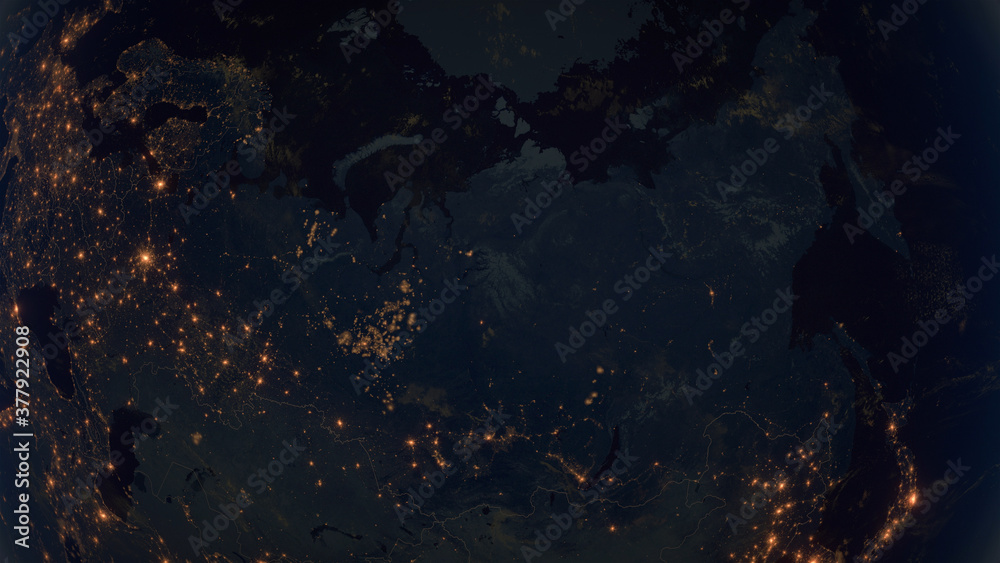Earth at Night. 3D Illustration of Earth Bathed in City Lights at Night ...