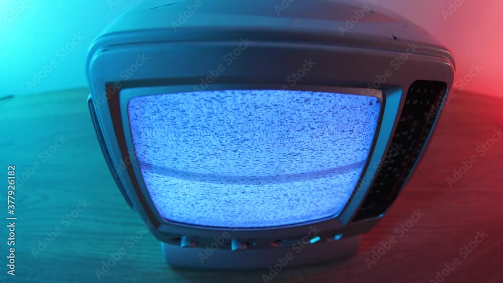 Vintage CRT TV screen broken showing static noise. 80s 90s retro small ...