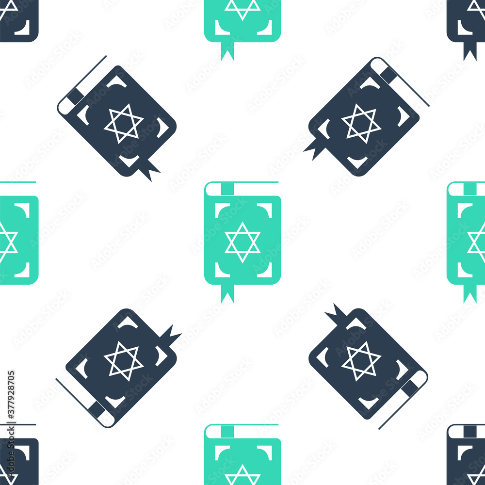 Green Jewish torah book icon isolated seamless pattern on white ...