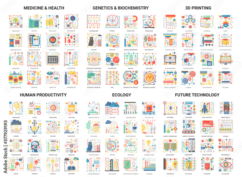 Complex concept flat abstract vector icons, modern design icon set ...