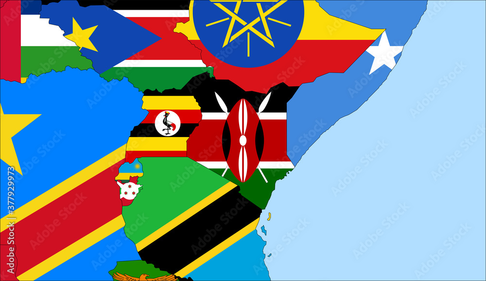 Center the map of Kenya. Vector maps showing Kenya and neighboring ...