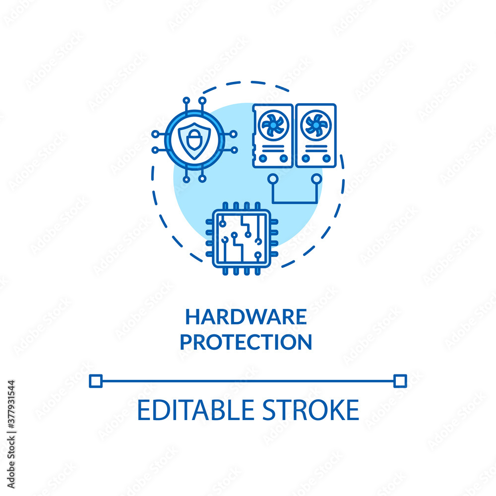 Vettoriale Stock Hardware protection concept icon. Hacking prevention. CPU, memory, input-output ...