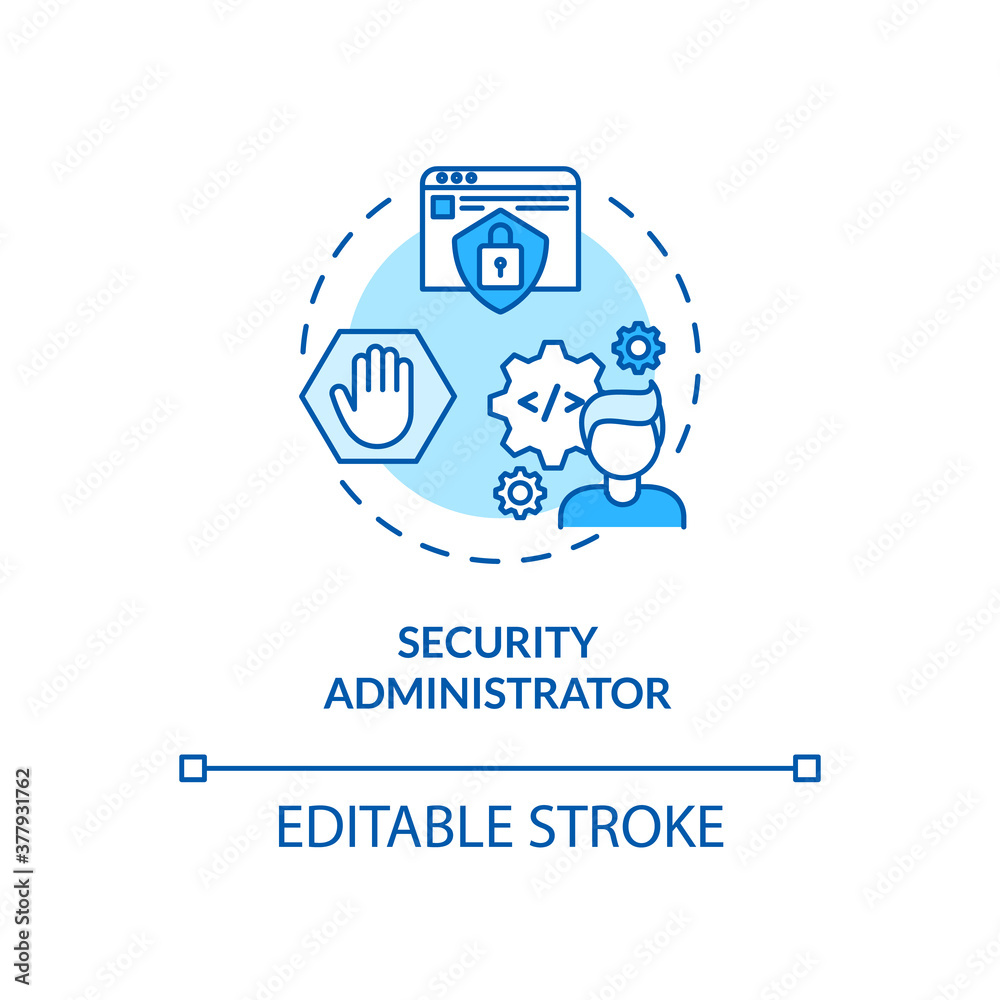 Security administrator concept icon. Cybersecurity job idea thin line illustration. Databases ...
