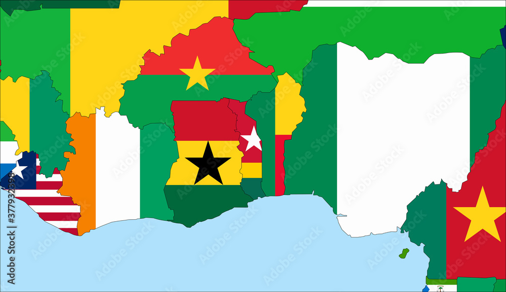 Vetor de Center the map of Togo. Vector maps showing Togo and neighboring countries. Flags are ...