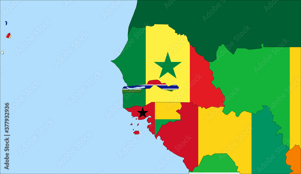 Center the map of Gambia. Vector maps showing Gambia and neighboring ...