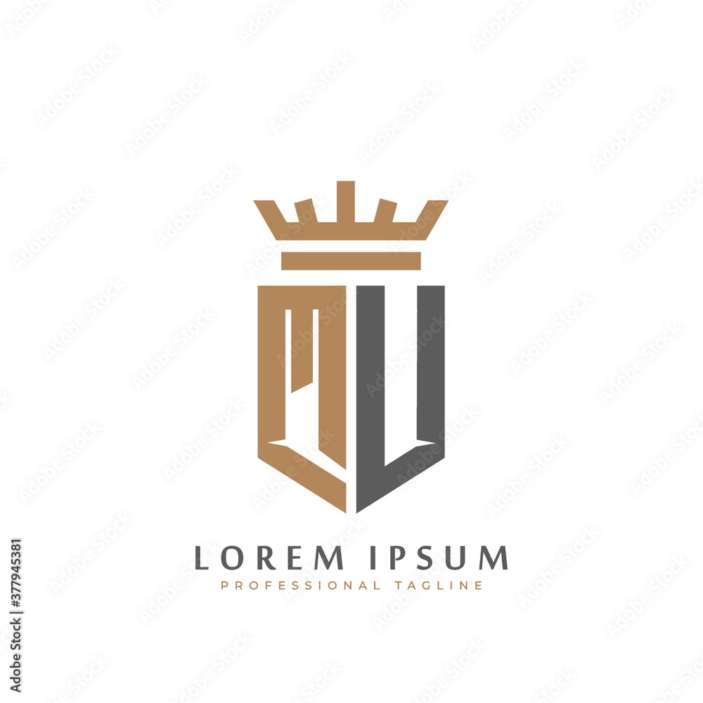 Premium MU Monogram of Two letters M&U. Elegant gold shield initials ...