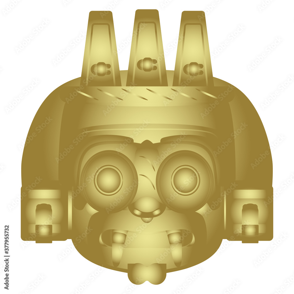 Golden Aztec mask. God of rain Tlaloc. Pre-Columbian Native American ...