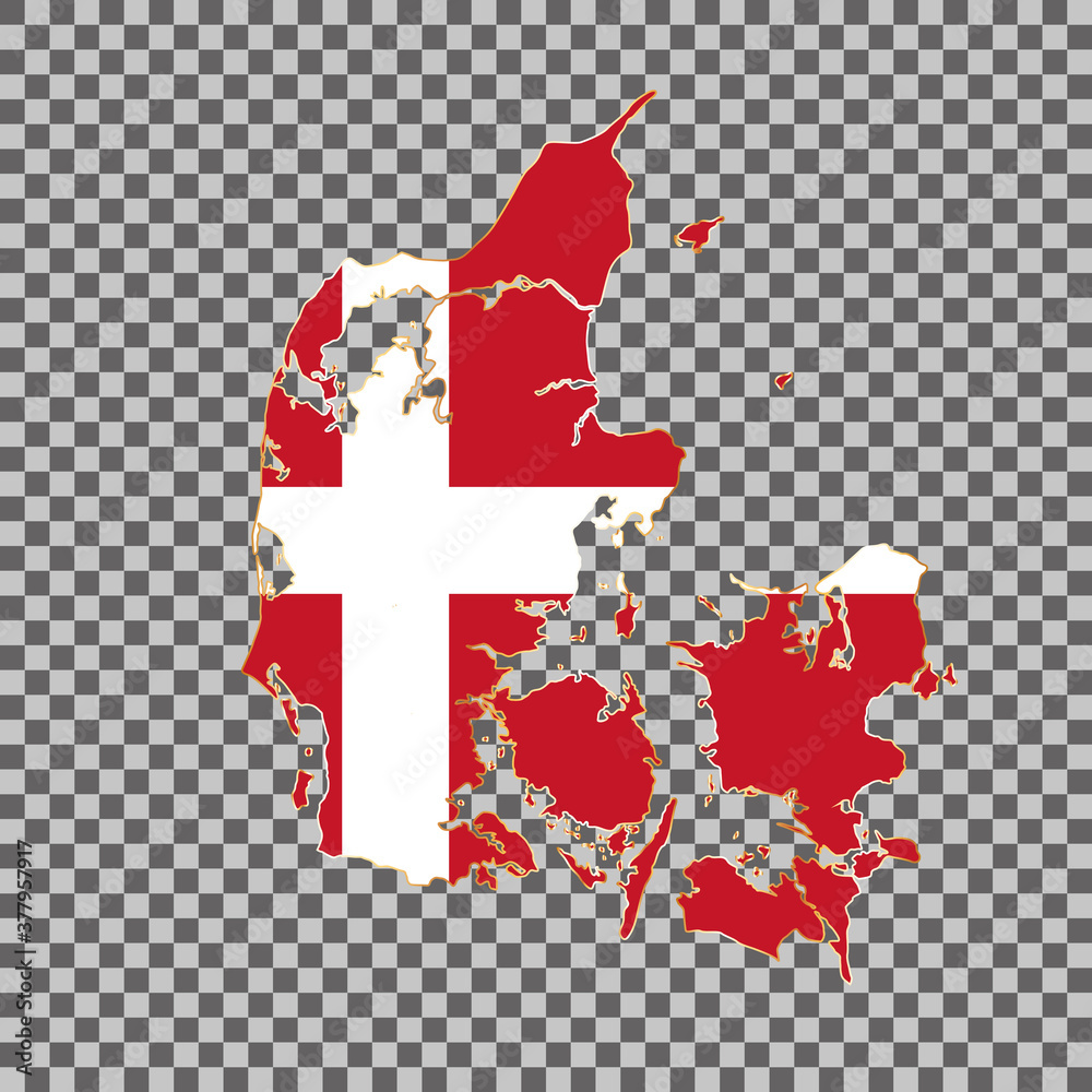 vector flag map of Denmark with gold frame isolated on white background ...
