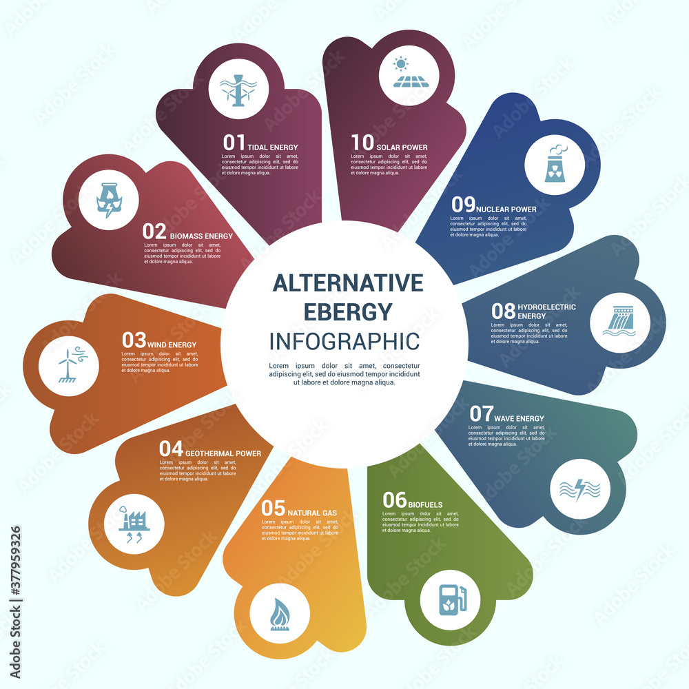 Infographic Alternative Energy template. Icons in different colors ...