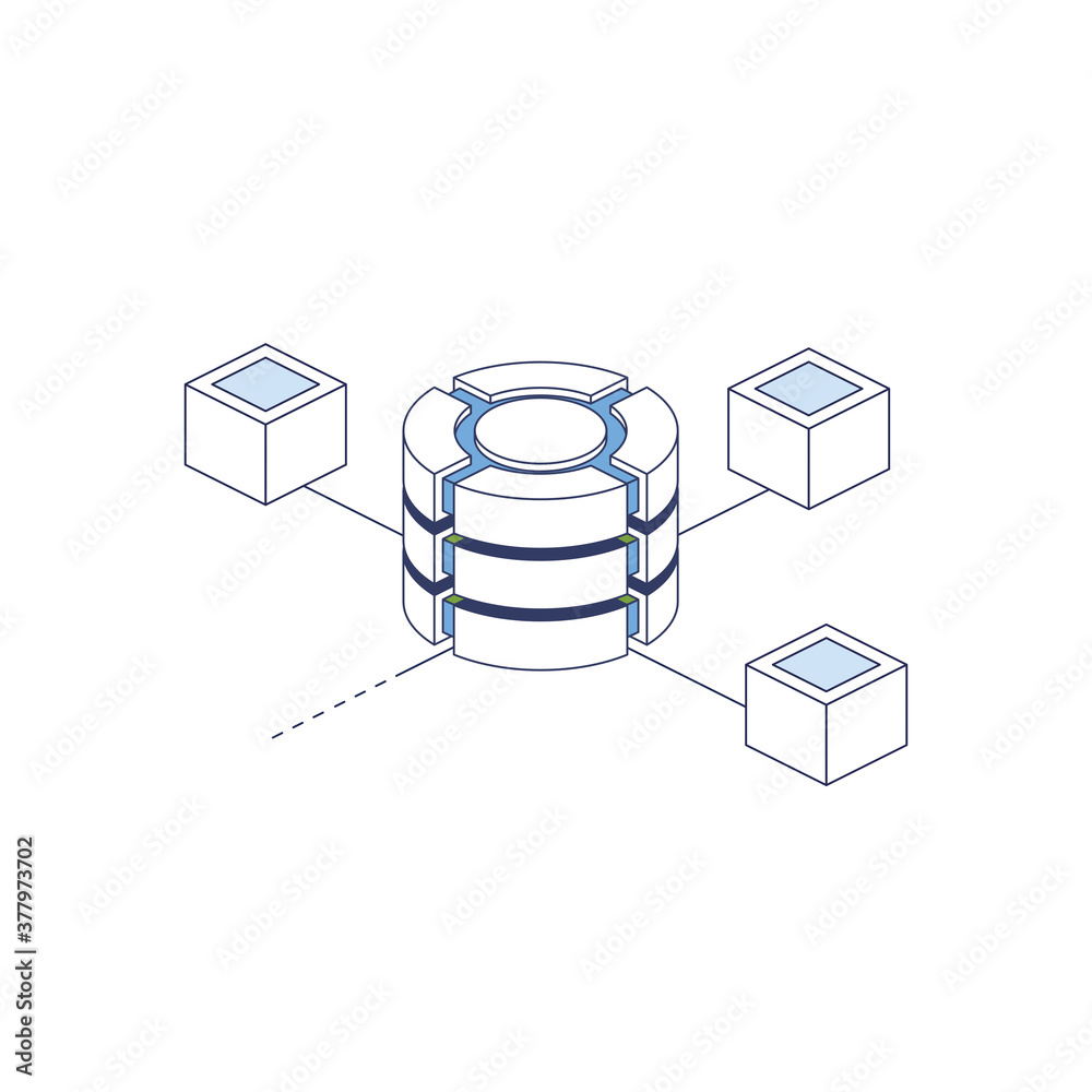 Data base server center. Vector 3d line isometric, color web icons set ...