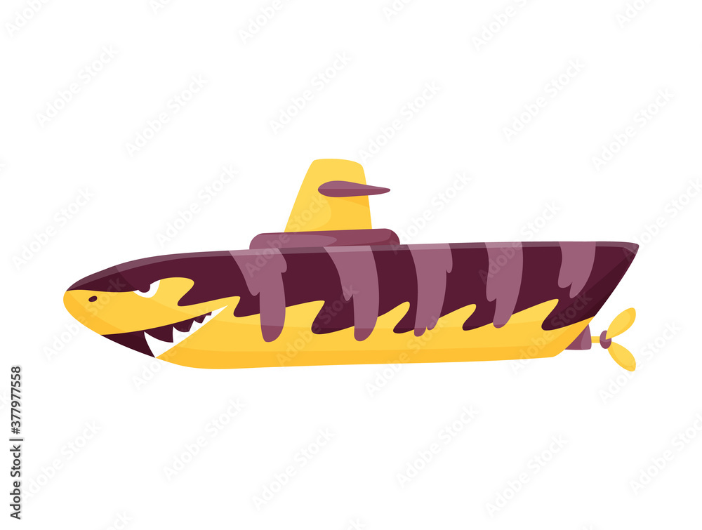 Submarine undersea. Shark design. Cute cartoon yellow submarine ...