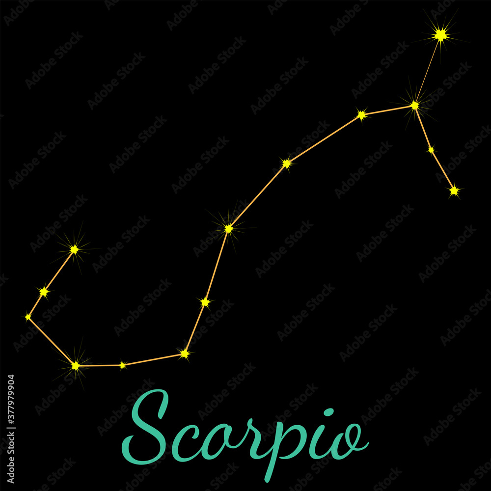 Scorpio vector constellation with stars and name. One of twelve ...