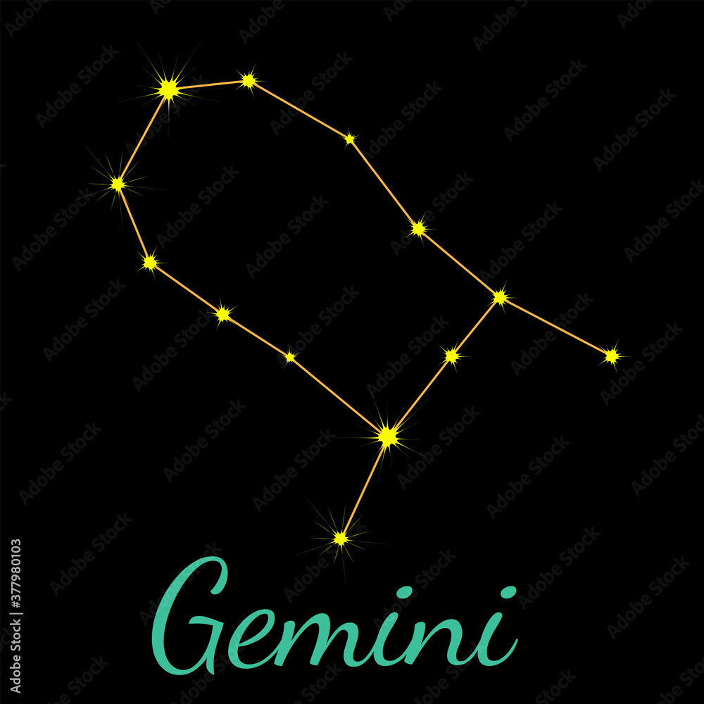 Gemini vector constellation with stars and name. One of twelve elements ...