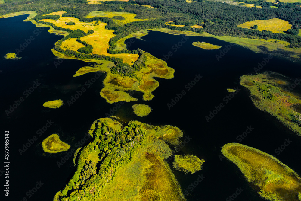 Top view of the Snudy and Strusto lakes in the Braslav lakes National ...