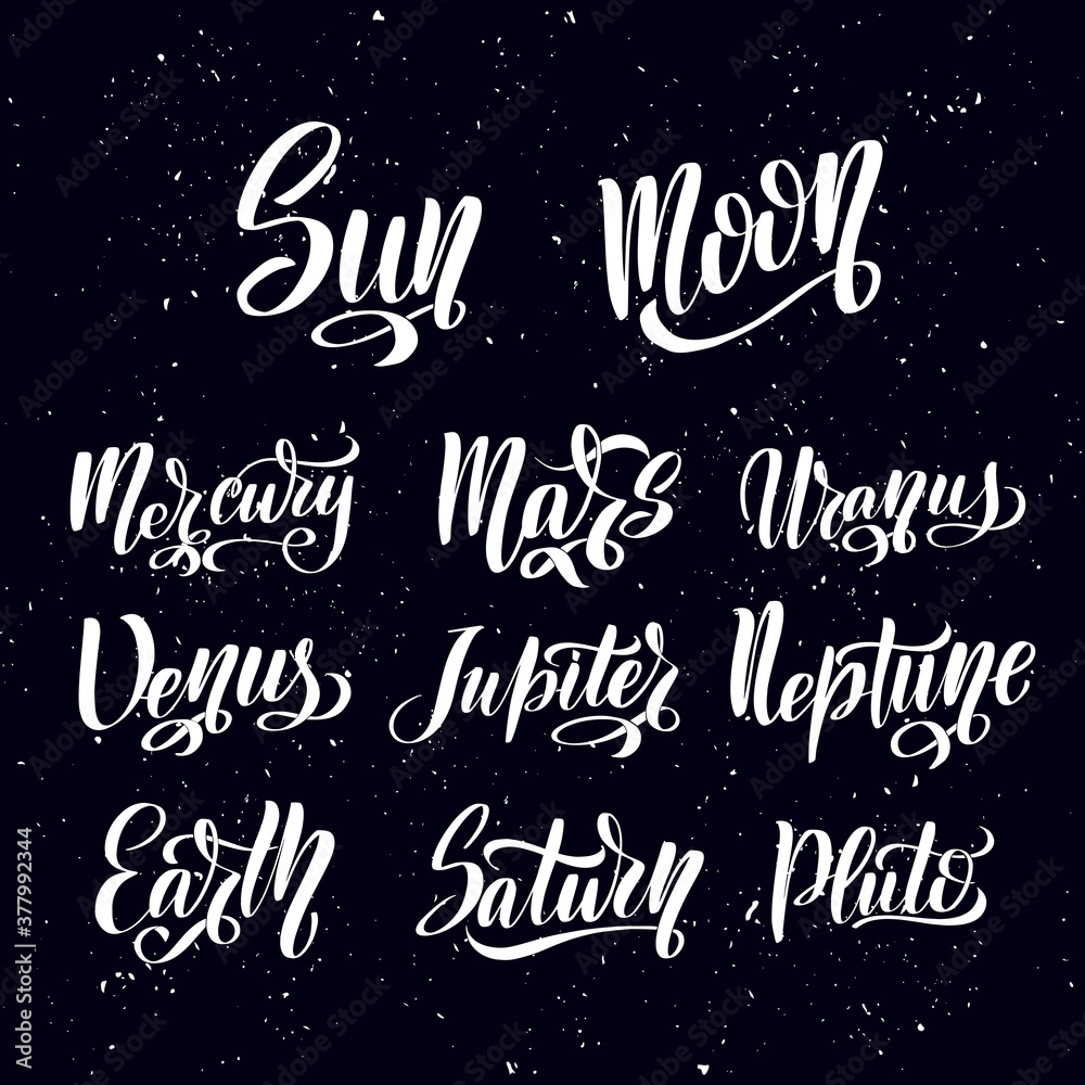 Planet lettering set. Planets names - mercury, venus, earth, Stock ...