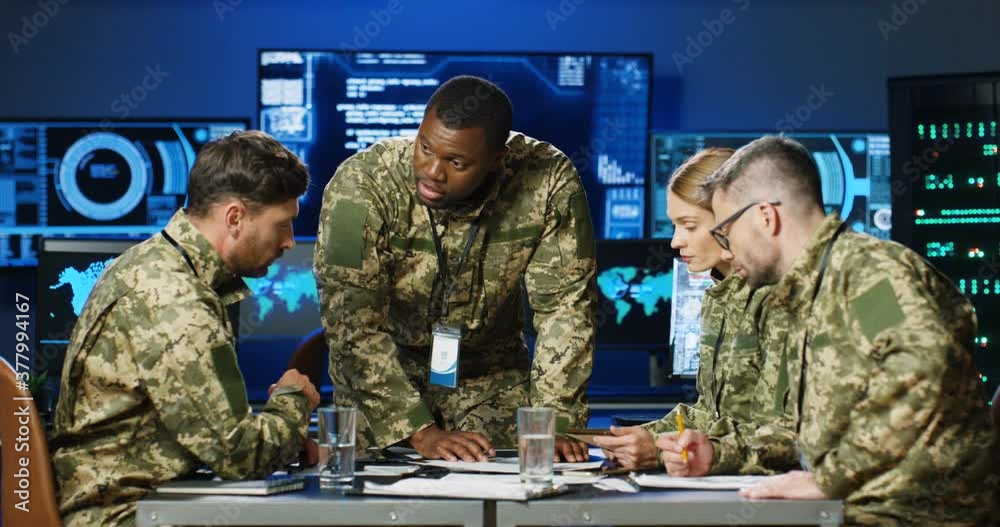 Video Stock African American general heading at mixed-races militarian ...