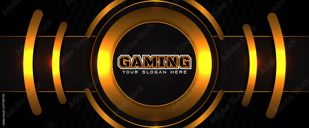 Futuristic orange and black abstract gaming banner design with metal ...