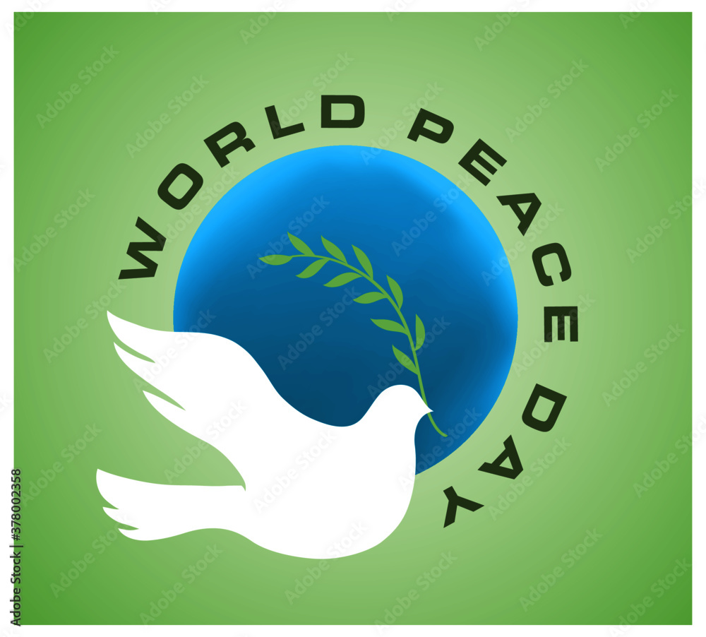 International day of peace banner with white dove with leaf on blue ...
