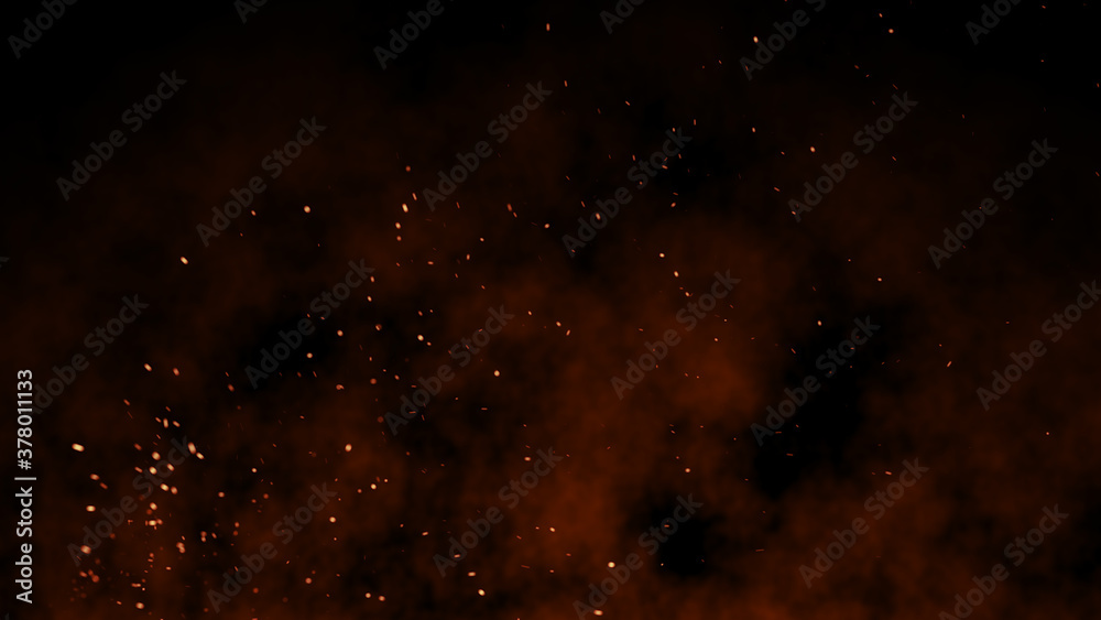 3D Burning embers glowing. Fire Glowing Particles on Black Background ...