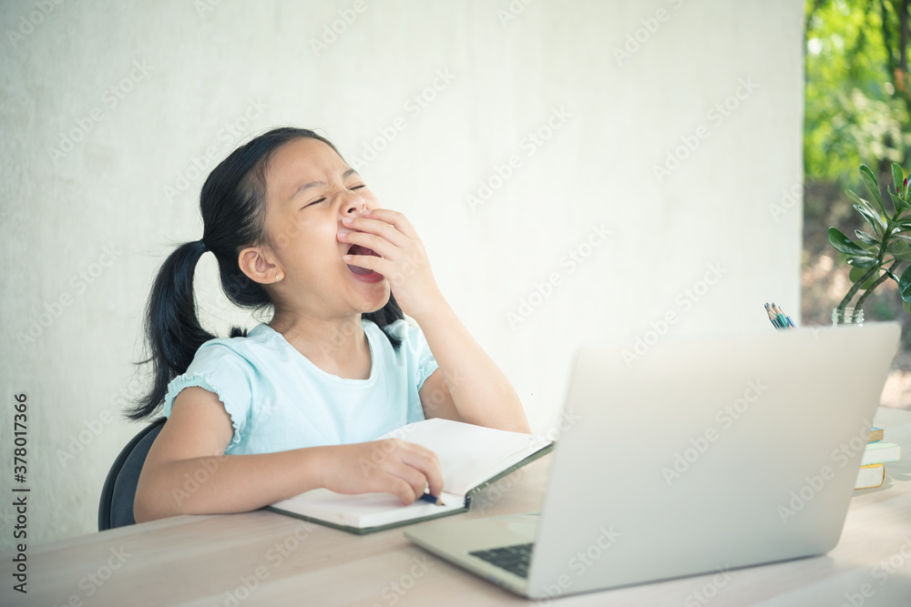 Asian girl student online learning class study online video call zoom ...