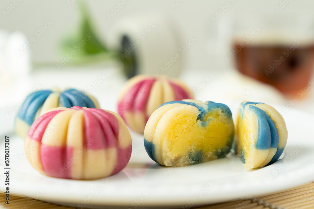 Japanese traditional confectionery cake wagashi or temari mooncake ...