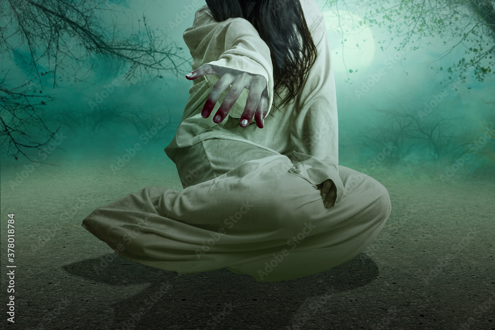 Scary ghost woman crawling with night scene background Stock Photo ...