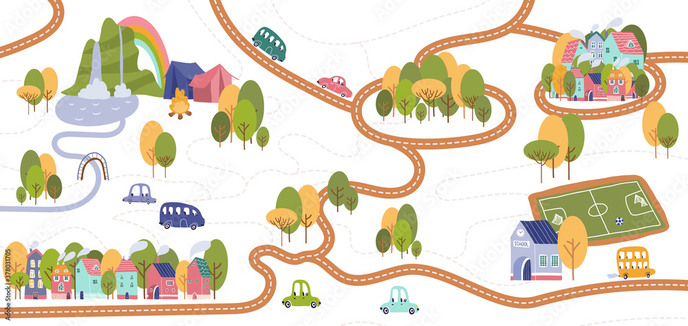 Vector trail map with pathways and camp Stock Vector | Adobe Stock