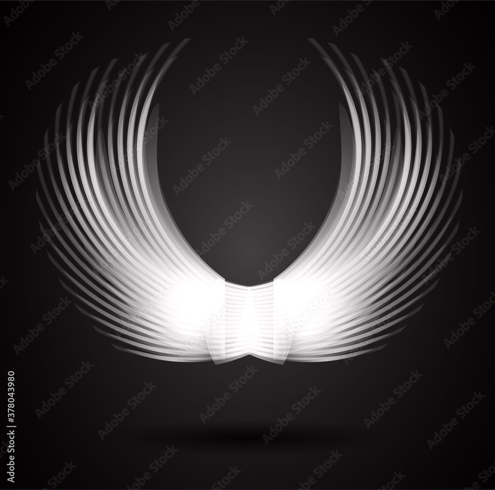 glowing, stylized angel wings on a black background. vector Stock ...