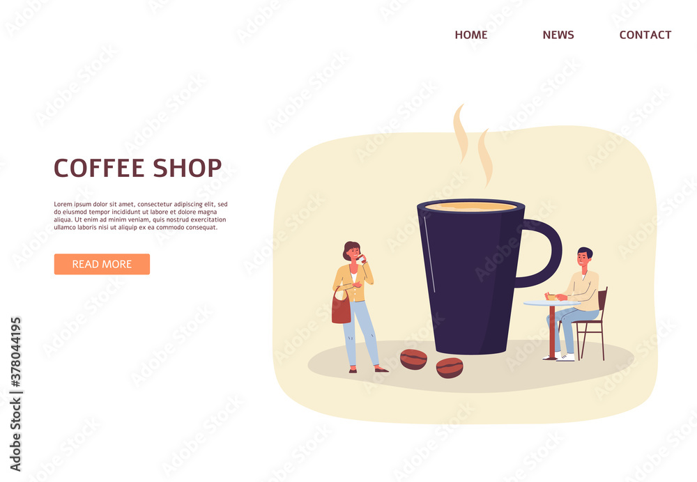 Coffee shop web banner mockup with mug of coffee, flat vector ...