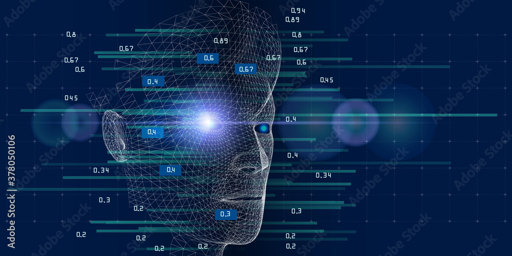 Vecteur Stock Machine learning. Polygonal technology background with wireframe cyborg head on ...