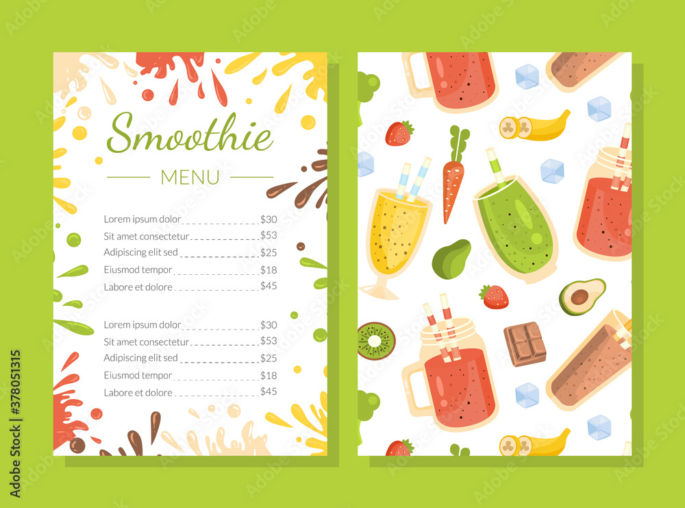 Smoothie Menu Template, Healthy Vitamin Drinks Restaurant or Cafe ...