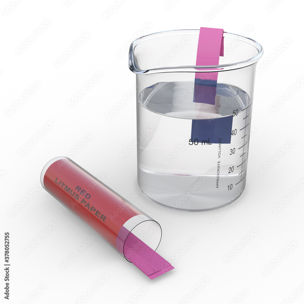 A red litmus paper dipped into an alkaline solution in a 50 ml beaker ...