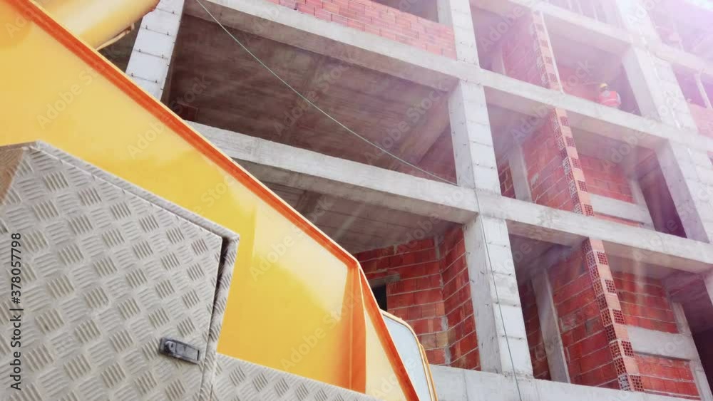 Crane operator and Mobile crane machine stand by waiting for lift steel ...