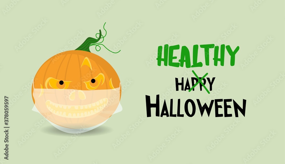 Halloween poster or greeting card. Horizontal banner with a pumpkin ...