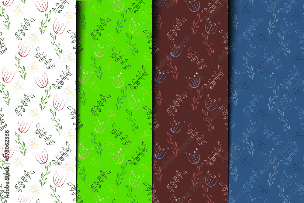 Cute seamless floral pattern in different colors. Vector illustration ...