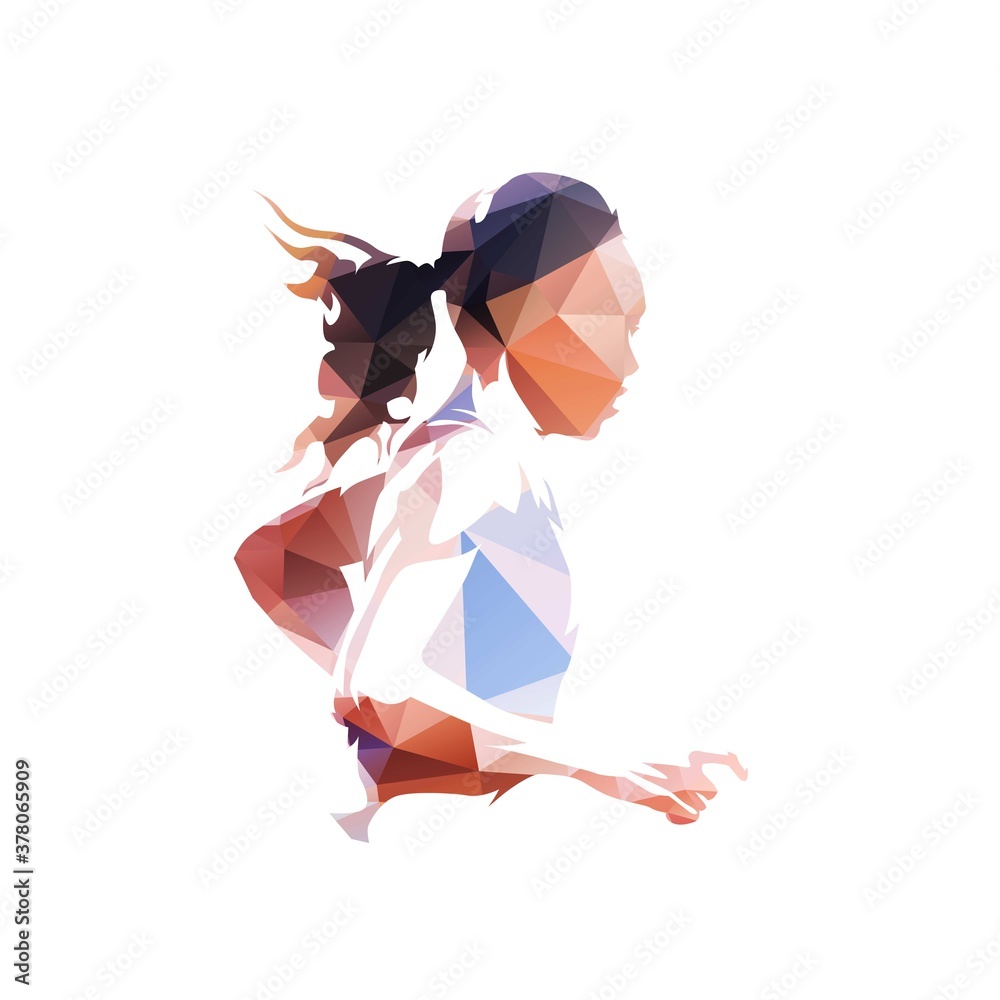Running woman, low polzgonal abstract isolated vector illustration. Run ...